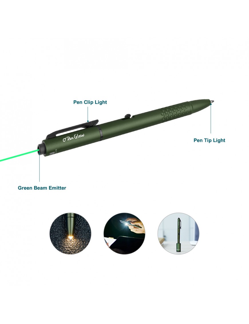 Olight O'Pen Glow Max 120 Lumens Rechargeable EDC Penlight with Green Laser